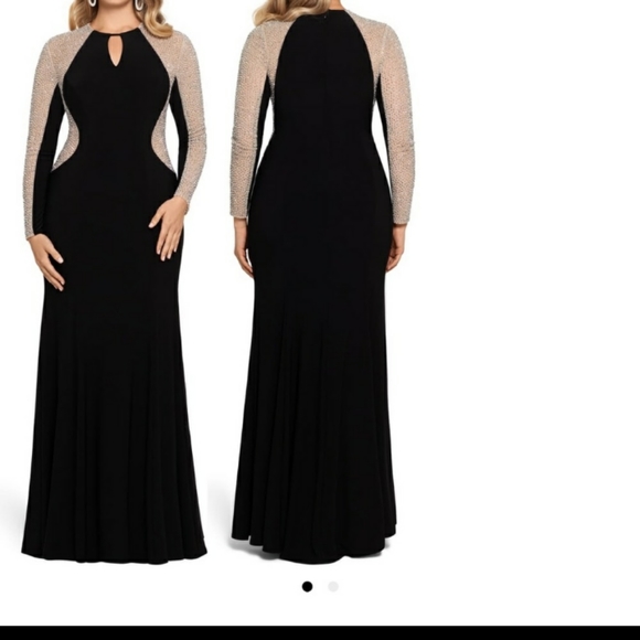 Xscape | Dresses | Xscape Black Vneck Crystal Beaded Gown | Poshmark